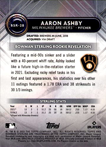 Baseball Trading Card MLB 2022 Bowman Sterling Rookies #BSR-28 Aaron Ashby NM Near Mint RC Rookie Brewers