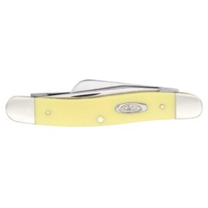 Case Pocket Knife, Yellow Synthetic Handle Medium Stockman #035 with Personalized Laser Engraved Handle, Three Blades, Father's Day Gifts