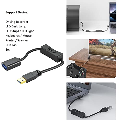 Diarypiece USB 3.0 Switch Extension Cable, USB Male to Female Cord with On/Off Switch, Support Data Transfer Power Supply Cable, for LED Strips USB Fan