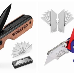 WORKPRO 2-in-1 Folding Utility Knife And Box Cutter with 25pcs SK5 Blades Extra