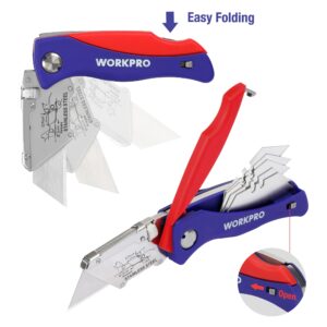 WORKPRO 2-in-1 Folding Utility Knife And Box Cutter with 25pcs SK5 Blades Extra