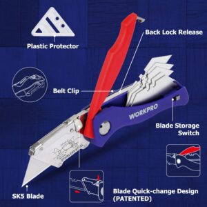 WORKPRO 2-in-1 Folding Utility Knife And Box Cutter with 25pcs SK5 Blades Extra