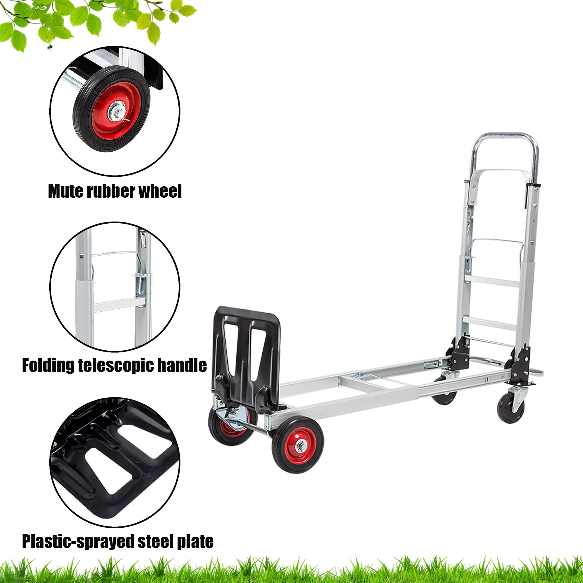 Foldable Trolley Hand Truck Adjustable Dolly Cart for Moving, 330lbs Heavy Duty Luggage Cart Mini Cart for Home Office Travel