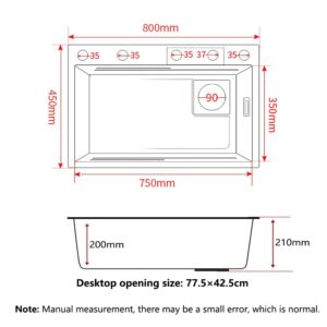 Kitchen Sink Single Bowl Sink Flying Rain Waterfall Sink Household Sink, Workstation Kitchen Sink Domestic Sink Set,Integrated Sink with Pull-Out Tap, Chopping Board,Cup Washer (80×45×21cm)