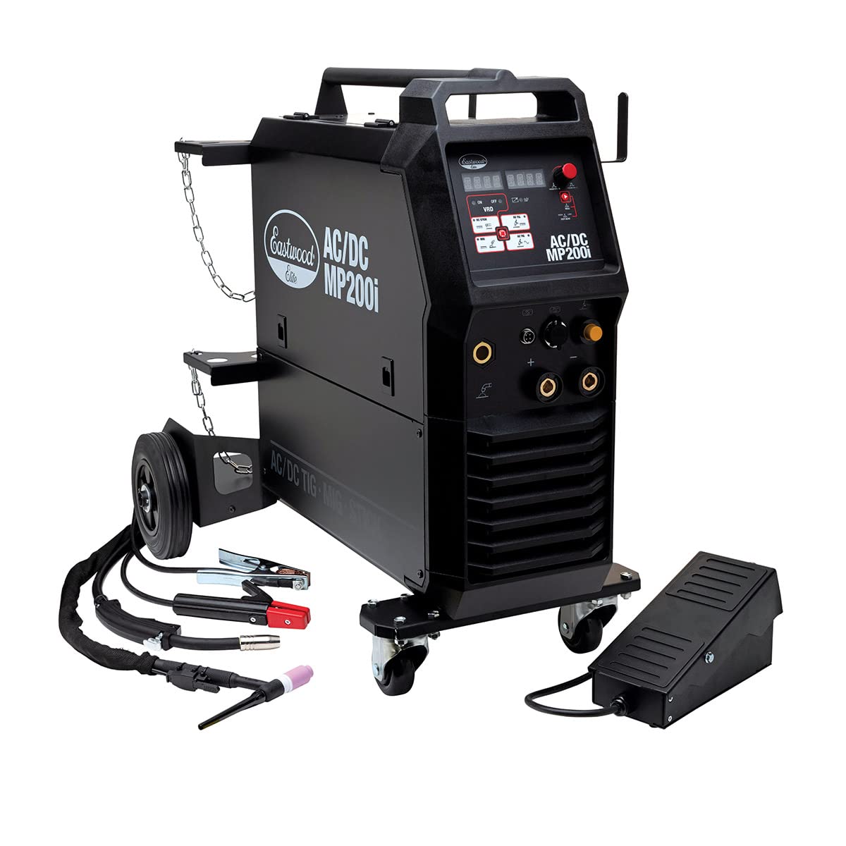 Eastwood Elite 200 Amp Multi-Process AC/DC MP200i Welder | TIG Welder High Frequency Start and Foot Pedal | Welding Machine with MIG Stick Welder | 120V OR 240V Dual Voltage | Tig Welder AC/DC | Black