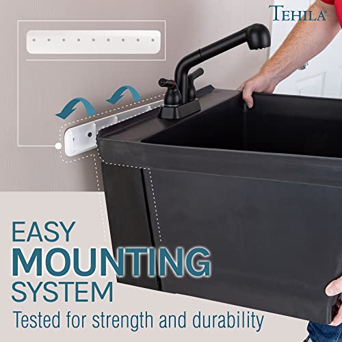 JS Jackson Supplies Tehila Black Wall Mounting Kit for Utility Sink, Floating Sink Converter for Laundry Room, Garage, Workshop, and More