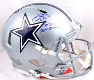 emmitt smith signed f/s dallas cowboys speed authentic helmet w/ 2 insc- bawholo - autographed nfl helmets