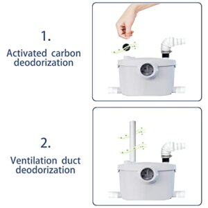 Macerating Toilet System | Macerator Pump With 4 Water Inlets, White & Two-piece Upflush Toilet For Basement, Including Round Bowl, Water Tank