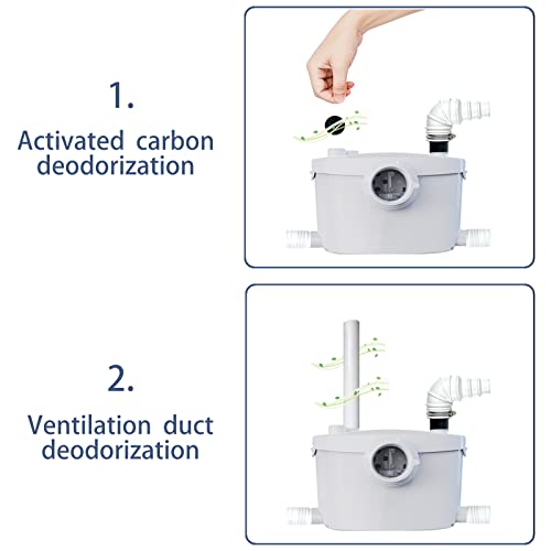 Macerating Toilet System | Macerator Pump With 4 Water Inlets, White & Two-piece Upflush Toilet For Basement, Including Round Bowl, Water Tank