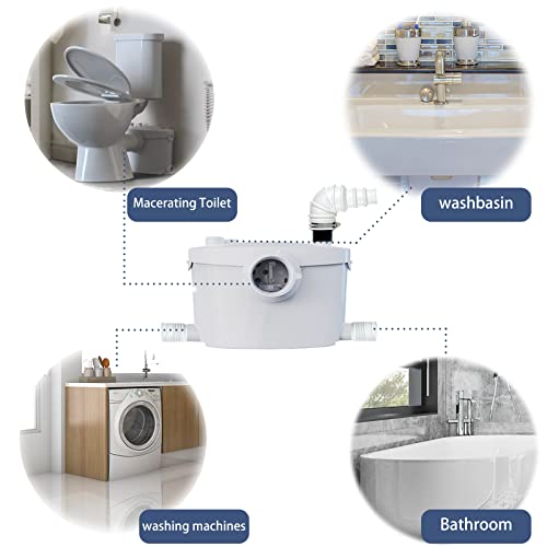 Macerating Toilet System | Macerator Pump With 4 Water Inlets, White & Two-piece Upflush Toilet For Basement, Including Round Bowl, Water Tank