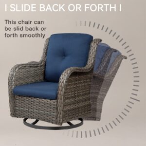 Joyside Outdoor Swivel Rocker Patio Chairs Set of 2 and Matching Side Table - 3 Piece Wicker Patio Bistro Set with Premium & Soft Fabric Cushions(Mixed Grey/Blue)