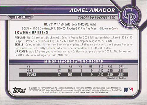 2022 Bowman Draft #BD-59 Adael Amador NM-MT Rockies