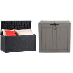 yitahome 100 gallon large resin deck box + east oak deck box, 31 gallon storage box (grey)