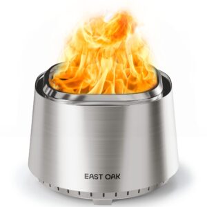 EAST OAK 21in Smokeless Fire Pit + Lid for Outdoor Patio Gatherings