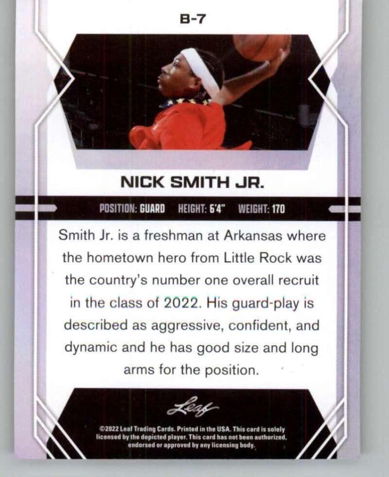 2022-23 Leaf Draft Gold #B-7 Nick Smith Jr. RC Rookie Basketball Trading Card