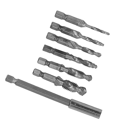 Oumefar Metric Drill Taps, Drill Tap Set Integrated Better Chip Removal M3‑M10 Spiral Groove Complete with Extension Rod for Metal Thin Plate(Silver) Tools