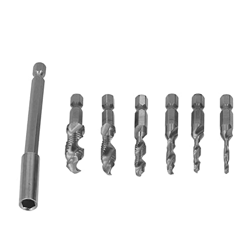 Oumefar Metric Drill Taps, Drill Tap Set Integrated Better Chip Removal M3‑M10 Spiral Groove Complete with Extension Rod for Metal Thin Plate(Silver) Tools