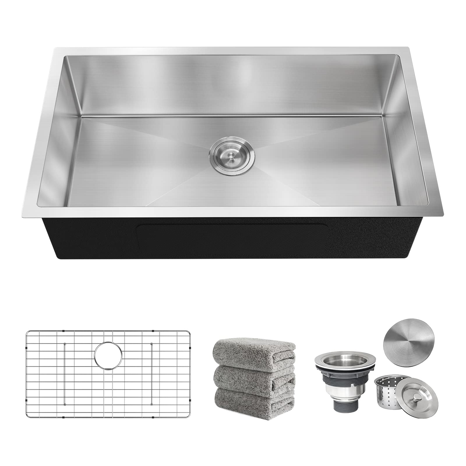 KitchenMan Kitchen Sink 32 inch Undermount Stainless Steel Kitchen Sink 16 Gauge Single Bowl Kitchen Sink, Fits 36" Cabinet