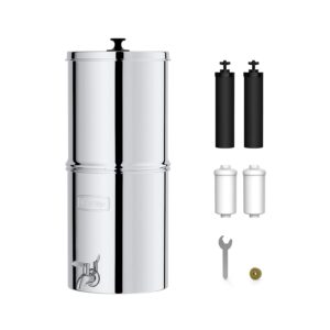 waterdrop gravity-fed water filter system with black carbon filter and fluoride filter, 2.25-gallon stainless-steel filter system, reduces up to 99% of chlorine & bad taste-king tank series