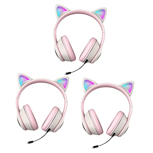 SOLUSTRE 3 pcs Luminous Cat Headset Sound Computer Gamer Headset LED Light Headset RGB Lighting Headphone cat Ear Noise-canceling Headphones Wired Headset with Sound Card abs