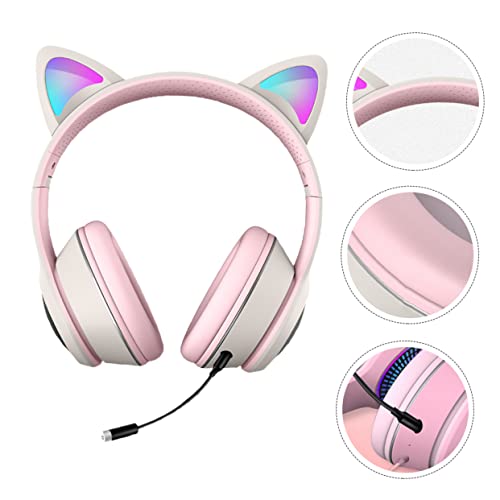 SOLUSTRE 3 pcs Luminous Cat Headset Sound Computer Gamer Headset LED Light Headset RGB Lighting Headphone cat Ear Noise-canceling Headphones Wired Headset with Sound Card abs