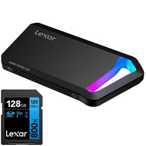 lexar lsl660x001t-rnnnu sl660 blaze gaming portable solid state drive, 1tb bundle 128gb high-performance 800x uhs-i sdhc memory card (blue series)