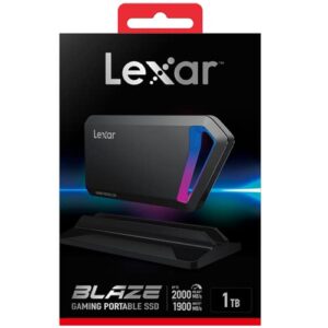 Lexar LSL660X001T-RNNNU SL660 Blaze Gaming Portable Solid State Drive, 1TB Bundle 128GB High-Performance 800x UHS-I SDHC Memory Card (Blue Series)