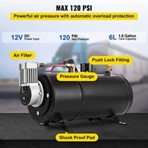 VEVOR Air Horn Compressor Tank Pump, 0.8 Gallon Tank Air Compressor, 120PSI 12V Portable Air Compressor Pump for Truck Pickup On Board