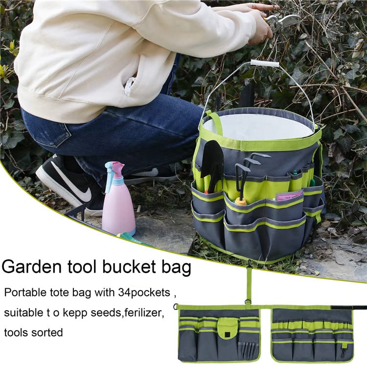 YAGIS-S Bucket Tool Organizer, 5 Gallon Bucket Tool Organizer, Garden Tools Bucket Bag, with 34 Pockets, Suitable for Male and Female Gardeners