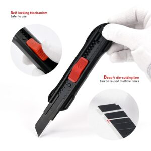 EHDIS 3pcs 18mm Retractable Utility Knife, Heavy Duty Aluminum Alloy Snap-off Auto-Lock Box Cutter with 10pcs 60 Degree Sharp Blades for Cartons, Cardboard and Boxes, Perfect for Office and Home Use