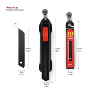 EHDIS 3pcs 18mm Retractable Utility Knife, Heavy Duty Aluminum Alloy Snap-off Auto-Lock Box Cutter with 10pcs 60 Degree Sharp Blades for Cartons, Cardboard and Boxes, Perfect for Office and Home Use