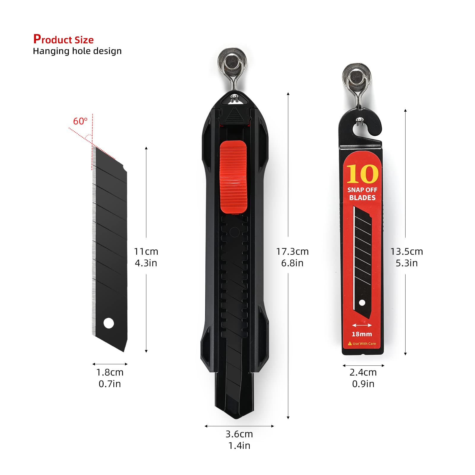 EHDIS 3pcs 18mm Retractable Utility Knife, Heavy Duty Aluminum Alloy Snap-off Auto-Lock Box Cutter with 10pcs 60 Degree Sharp Blades for Cartons, Cardboard and Boxes, Perfect for Office and Home Use