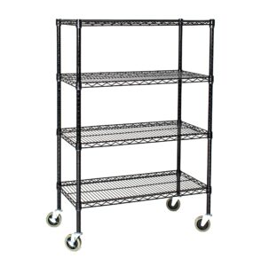 omega 14" deep x 60" wide x 80" high 4 tier black wire shelf truck with 800 lb capacity