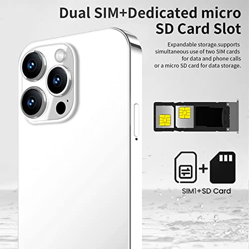 soobu Cell Phone, Quad Core Smart Phone 5000mAh Battery 4G Network Face Unlocking 4GB RAM 64GB ROM 6.5Inch for School (White)