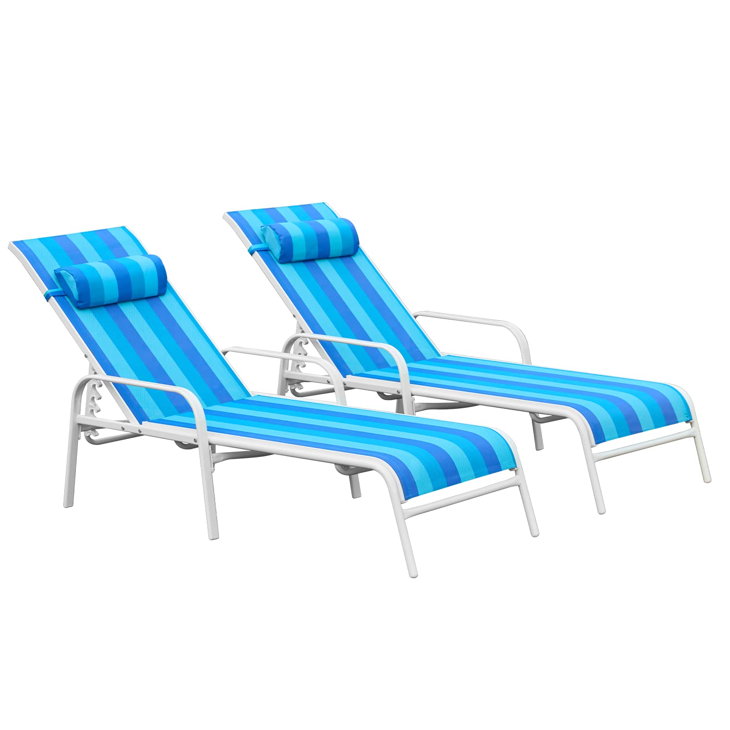 EROMMY Patio Chaise Lounges, Set of 2 Outdoor Lounge Chairs with Adjustable Backrest, All-Weather Textiline Recliner Chairs, for Patio Beach Yard Pool,Blue