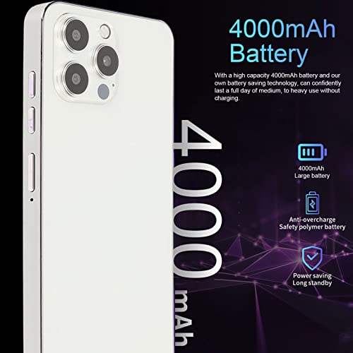 Mobile Phone, 100V to 240V Dual Card Dual Standby Face Unlock Smartphone with Lithium Battery 4000mAh for Playing Games (White)