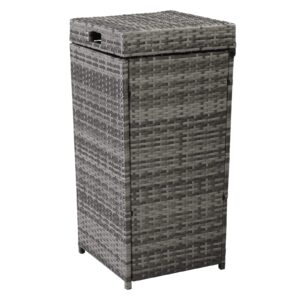 homvent 26.7 gallon hideaway can, outdoor wicker trash bin rattan patio waste basket with lid, wicker recycling basket patio trash can for backyard, deck, poolside (gray)