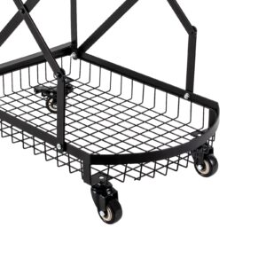 Folding Collapsible Cart, 2-Tier Mobile Folding Utility Trolley with Handle and Wheels,Heavy Duty Foldable Shopping Carts with Storage Basket for Groceries,Black Grocery Cart on Wheels,Load 88lbs