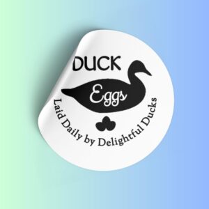 60 Duck Egg Carton Labels Stickers Tags "Duck eggs laid daily by delightful ducks" round