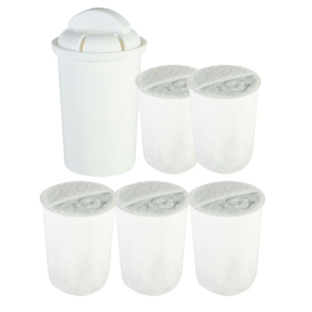 Fil₂R Reusable Replacement Water Filter Bundle for Hard Water with 5 Replacements Compatible with Brita and PUR Water Pitchers