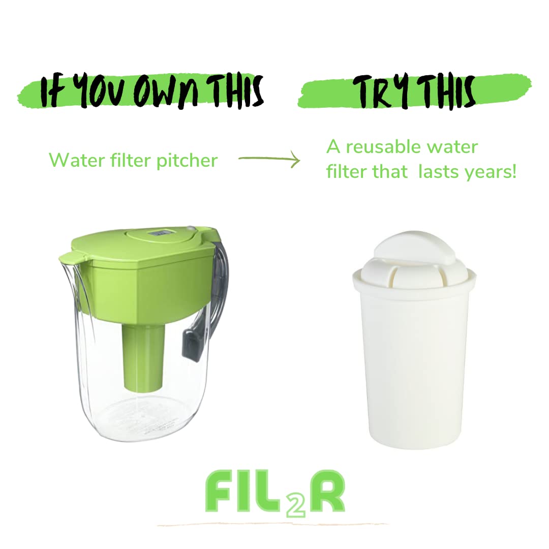 Fil₂R Reusable Replacement Water Filter Bundle for Hard Water with 5 Replacements Compatible with Brita and PUR Water Pitchers