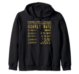 computer repair geek hourly rate it nerd dork zip hoodie