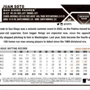 2023 TOPPS #1 JUAN SOTO SAN DIEGO PADRES BASEBALL OFFICIAL TRADING CARD OF THE MLB