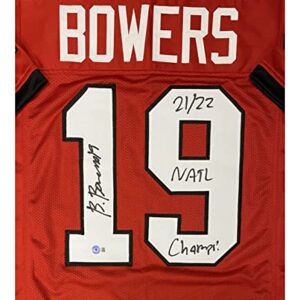 Brock Bowers Autographed Georgia Red Custom Jersey Natl Champs Inscription Beckett COA