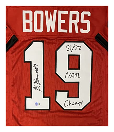 Brock Bowers Autographed Georgia Red Custom Jersey Natl Champs Inscription Beckett COA