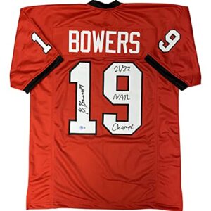 Brock Bowers Autographed Georgia Red Custom Jersey Natl Champs Inscription Beckett COA