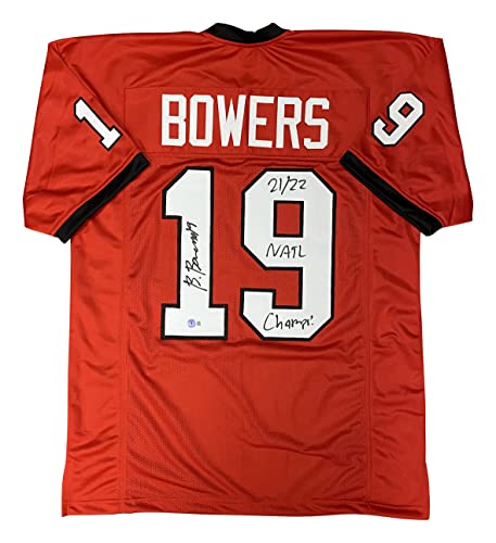 Brock Bowers Autographed Georgia Red Custom Jersey Natl Champs Inscription Beckett COA