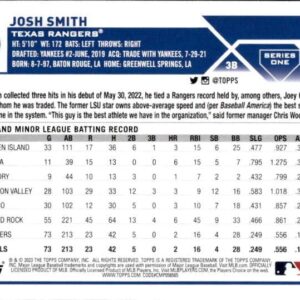 2023 TOPPS #37 JOSH SMITH RC TEXAS RANGERS BASEBALL OFFICIAL TRADING CARD OF THE MLB