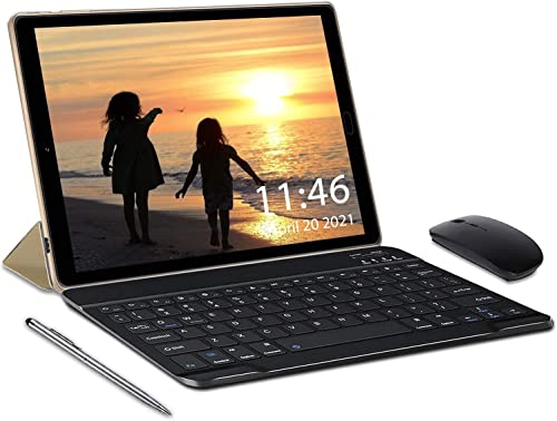 2023 Newest Tablet with Keyboard 10 Inch, Android Tablet Newest Octa-core Processor, 64GB ROM + 4GB RAM Storage, 256GB Expandable, 2 in 1 Tablet with Dual WiFi network, 1920x1200 HD Display -Gold