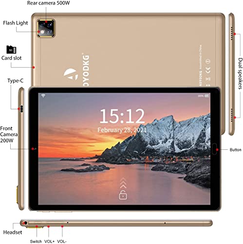 2023 Newest Tablet with Keyboard 10 Inch, Android Tablet Newest Octa-core Processor, 64GB ROM + 4GB RAM Storage, 256GB Expandable, 2 in 1 Tablet with Dual WiFi network, 1920x1200 HD Display -Gold